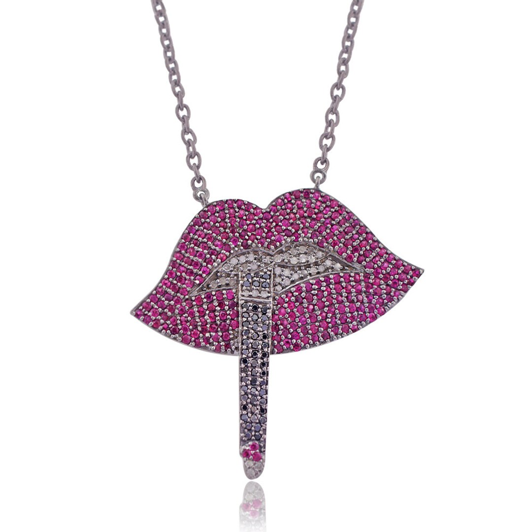 Pink Sapphire Lip Pendant Necklace: Diamond 925 Sterling Silver Kiss - Etsy
