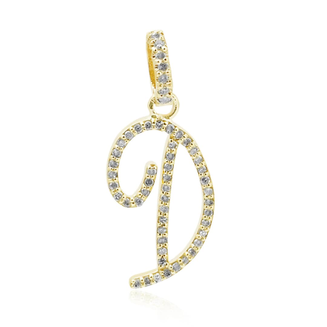 Solid 14k Gold Initial D Pendant, Pave Diamond Letter Pendant, Diamond ...