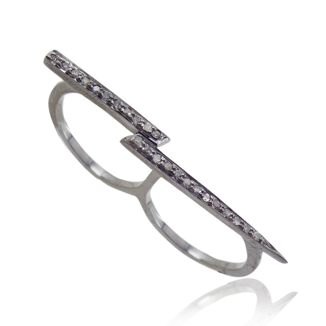 Pave Diamond Thunder Double Finger Ring : Sterling Silver - Etsy