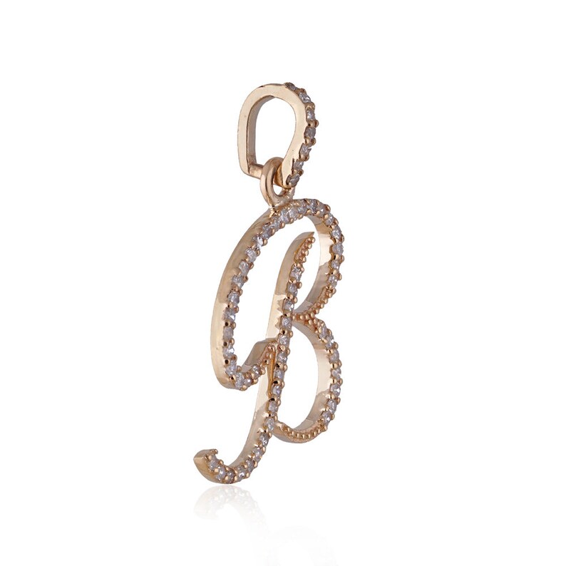 Pave Diamond Initial B Pendant: Solid 14K Yellow Gold Letter - Etsy