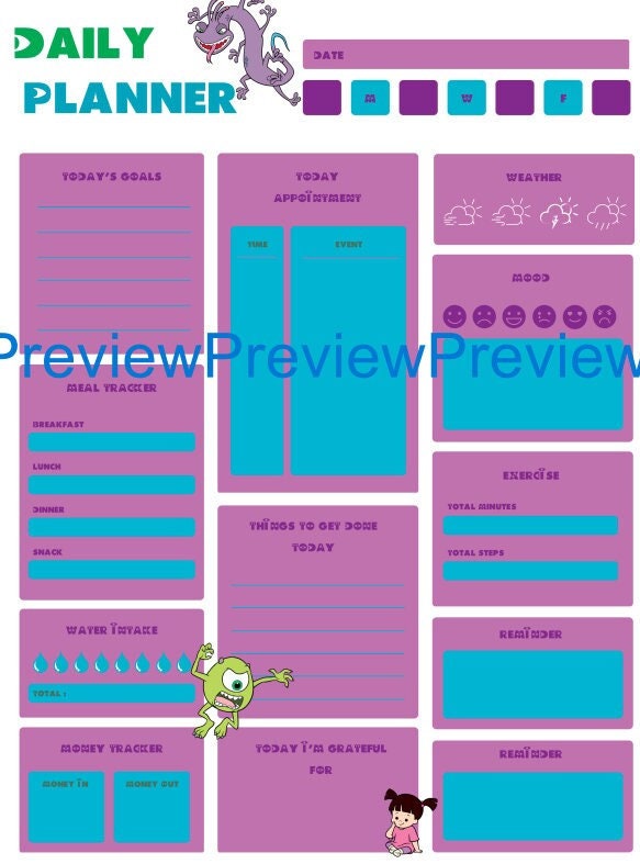 Monsters Inc Daily Planner Page - Etsy