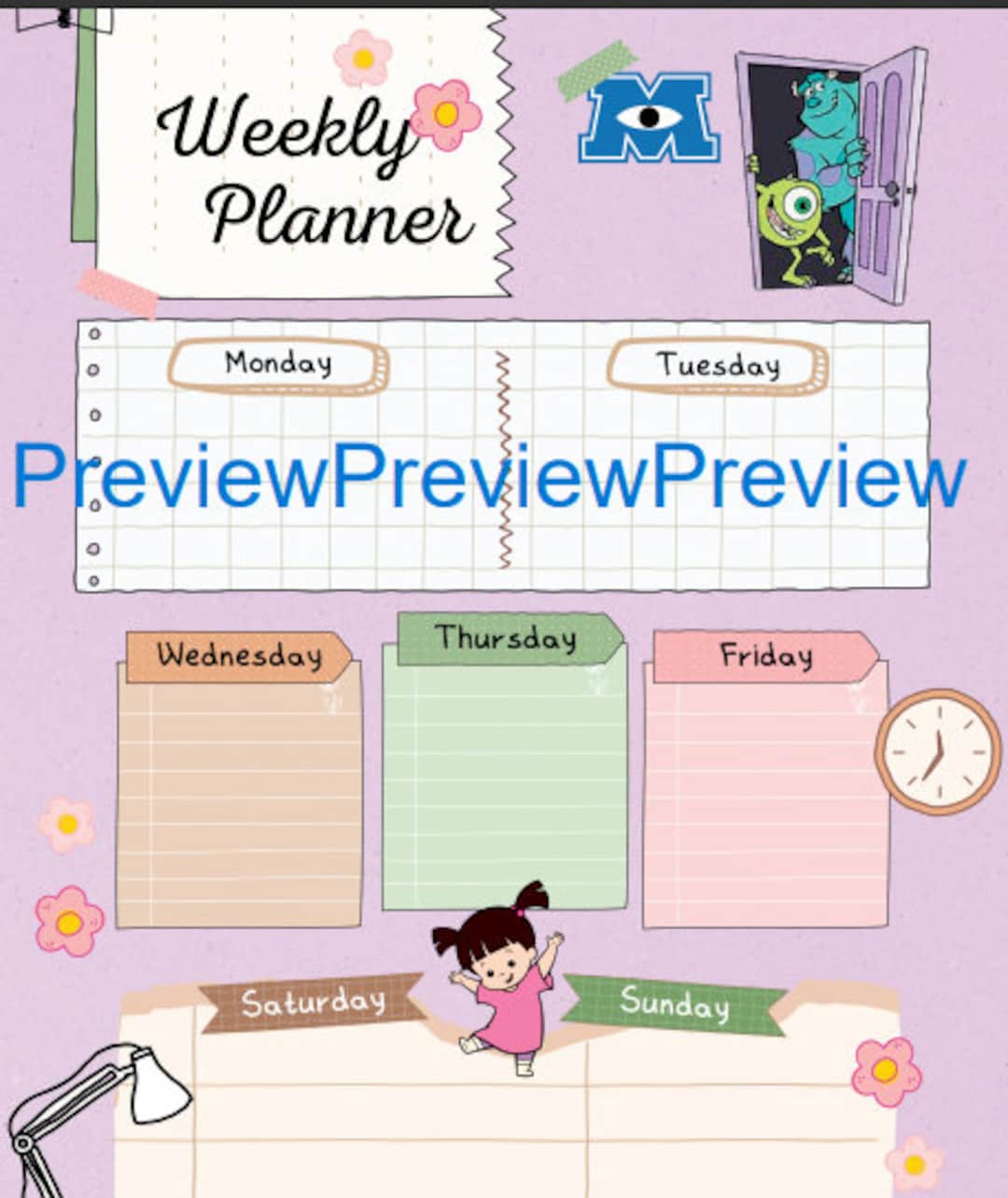 Monsters Inc Weekly Planner Page - Etsy