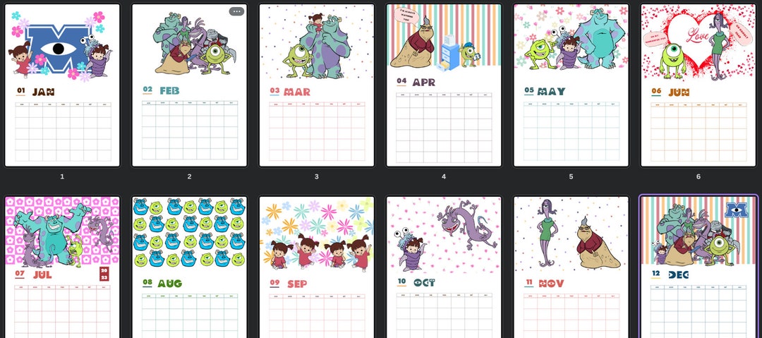 Monsters Inc 12 Month Calendar - Etsy