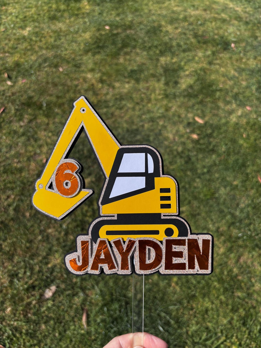 Personalized Excavator Digger Cake Topper: Checker Plate Construction ...
