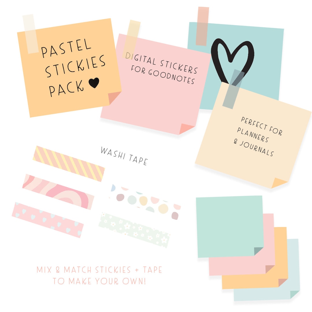 Pastel Digital Stickies & Washi Tape Pack - Etsy