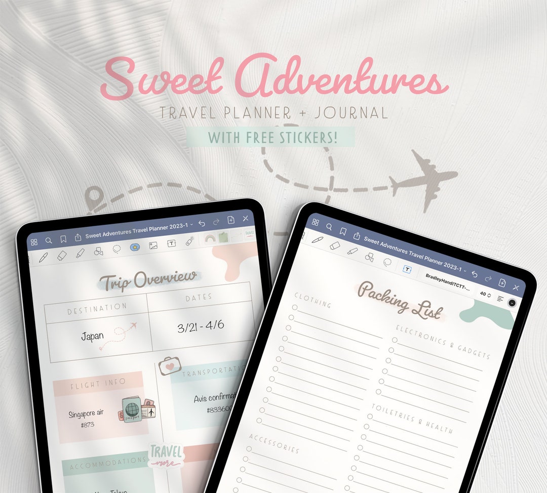 Sweet Adventures Digital Travel Planner & Journal (BONUS STICKERS) - Etsy