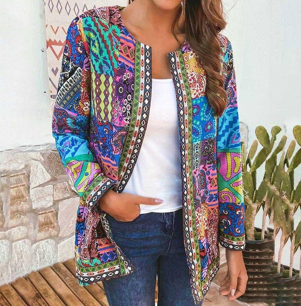 Women Bohemian Ethnic Design Spring Jackets Boho Elegant Floral Printed ...