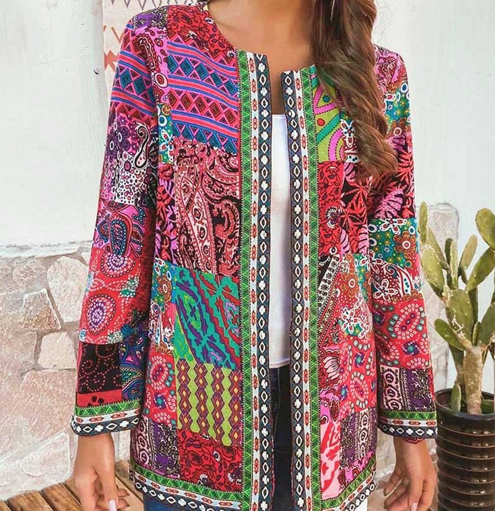 Women Bohemian Ethnic Design Spring Jackets Boho Elegant Floral Printed ...