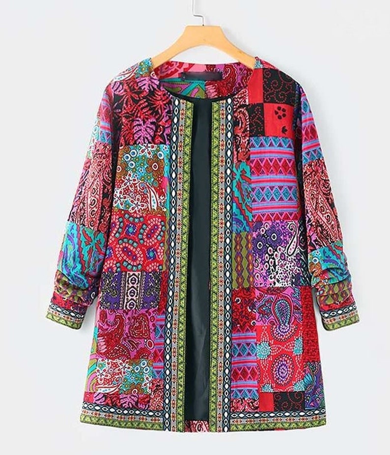 Women Bohemian Ethnic Design Spring Jackets Boho Elegant Floral Printed ...