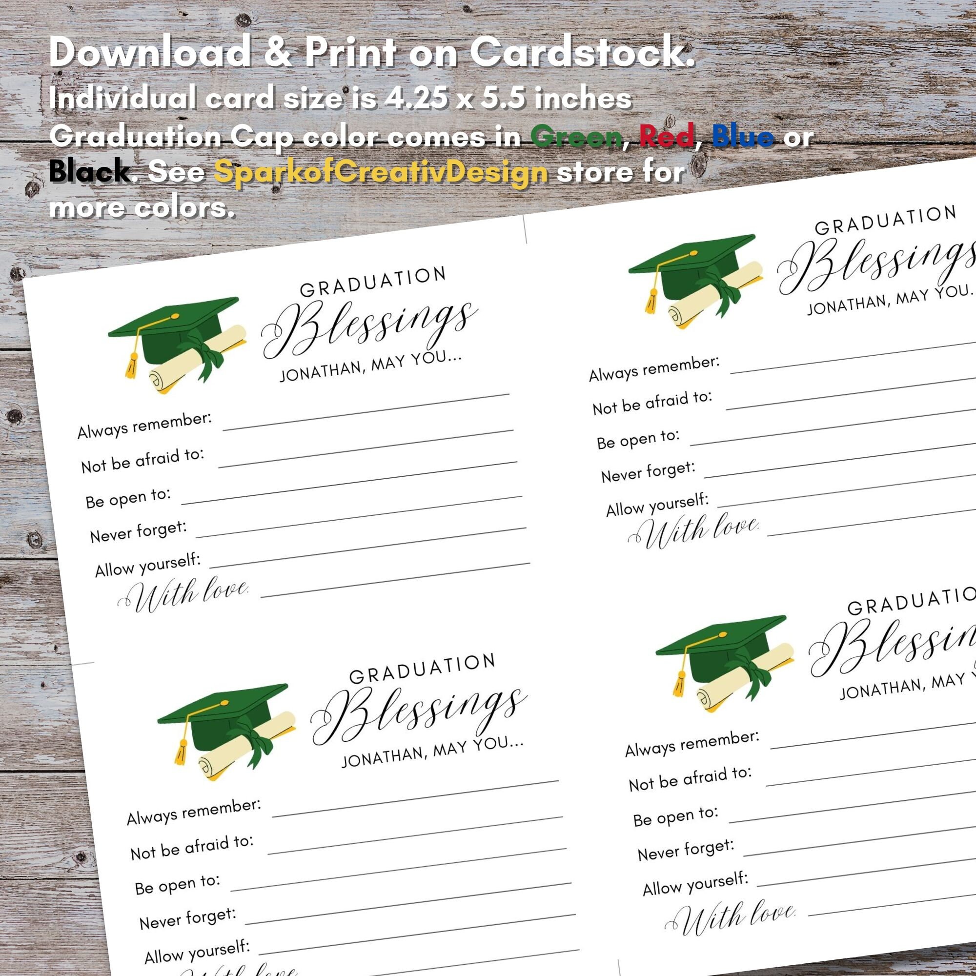 Editable Graduation Blessing | Advice Cards W/ 8x10 Display Sign ...