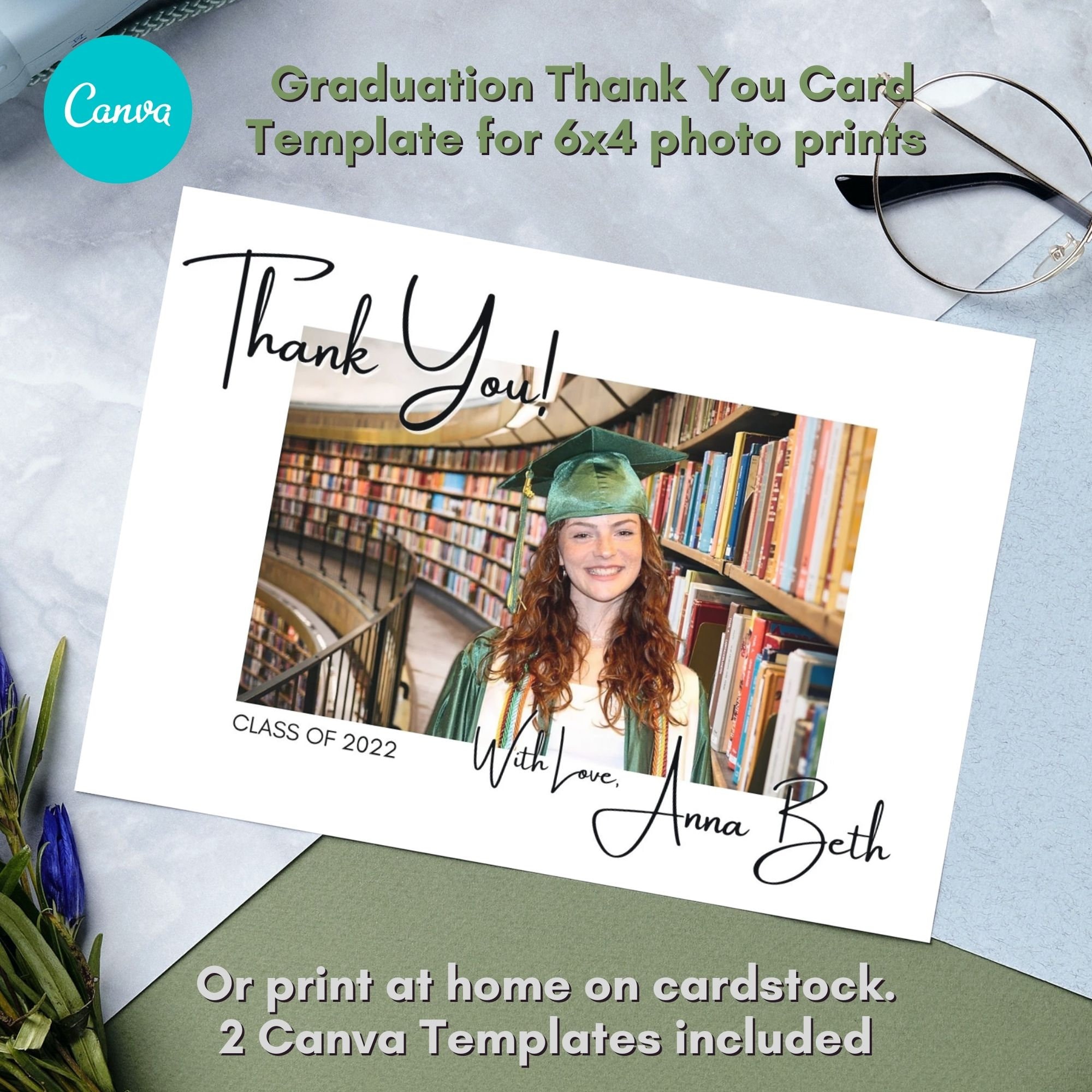 Graduation Thank You Card Canva Templates | Editable Grad 6x4 Photo ...