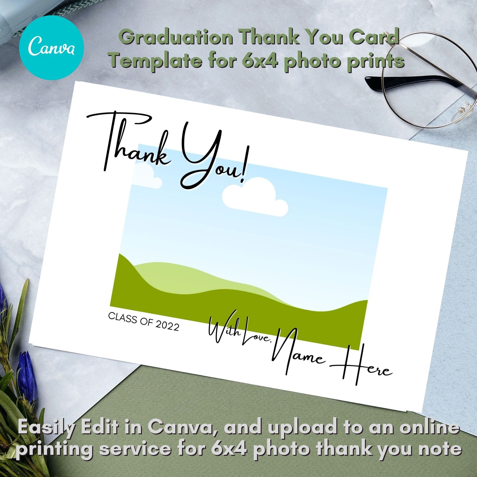 Graduation Thank You Card Canva Templates | Editable Grad 6x4 Photo ...