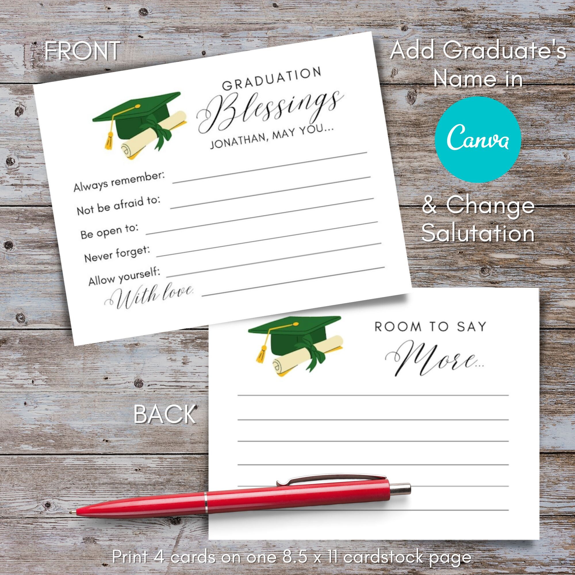 Editable Graduation Blessing | Advice Cards W/ 8x10 Display Sign ...