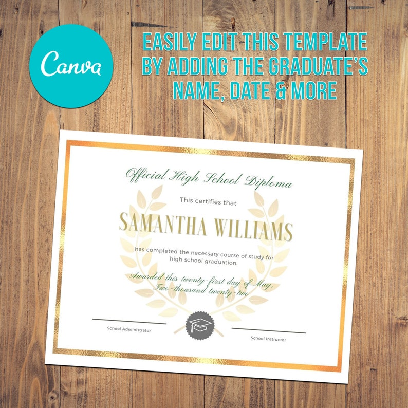 Editable Diploma Template, Homeschool Diploma, Printable High School ...