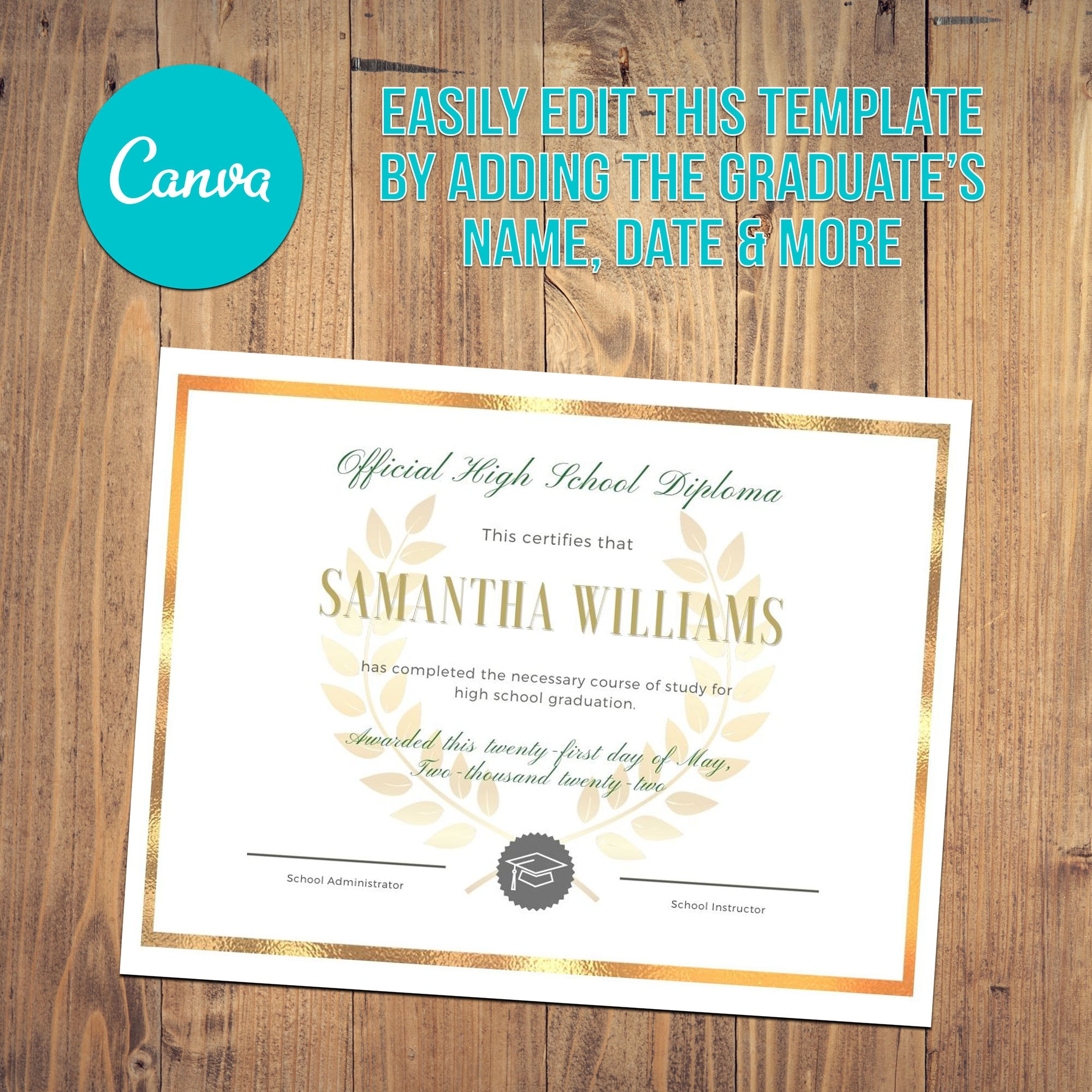 Editable Diploma Template, Homeschool Diploma, Printable High School ...
