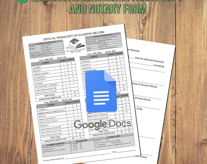 Editable Transcript Template, Homeschool Transcripts, Printable High ...