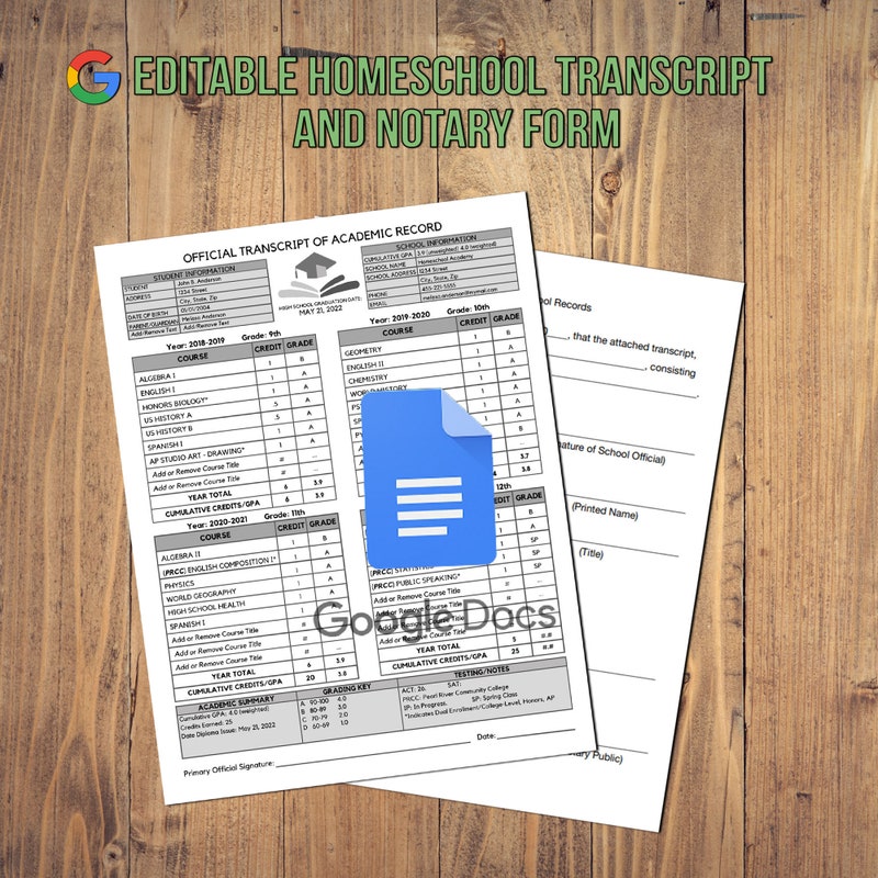 College Transcript Template - Etsy