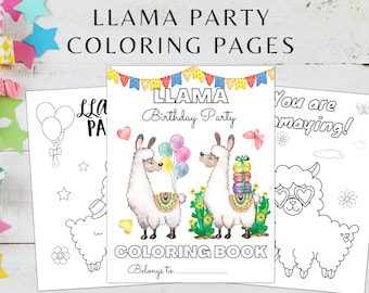 Llama Party Coloring Pages - Etsy