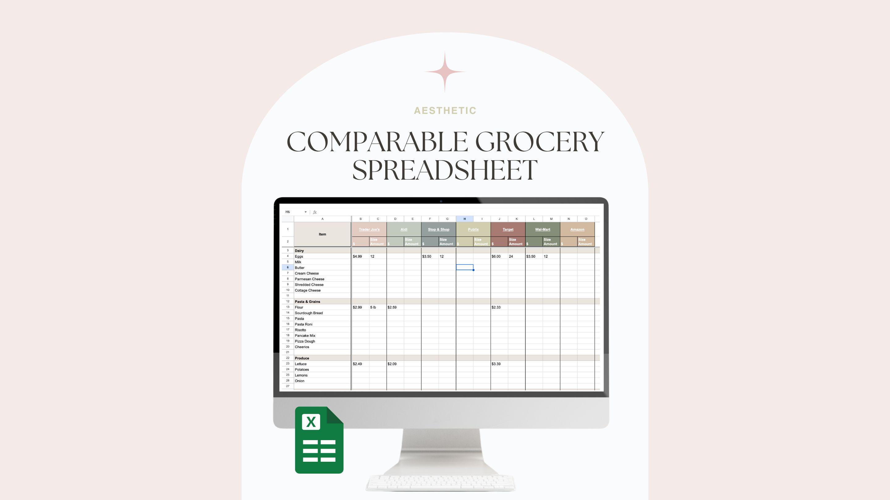 Aesthetic Grocery Comparison Spreadsheet | Google Sheets - Etsy