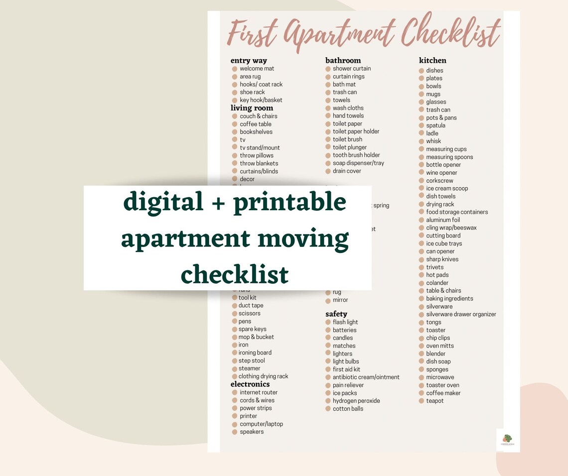 Apartment Moving Checklist Digital Printable Download to - Etsy