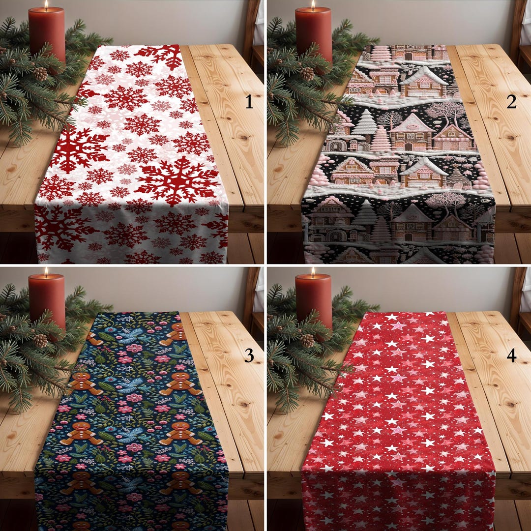 Snowflakes Table Runner, Christmas Table Decor, Star Style Table Runner ...