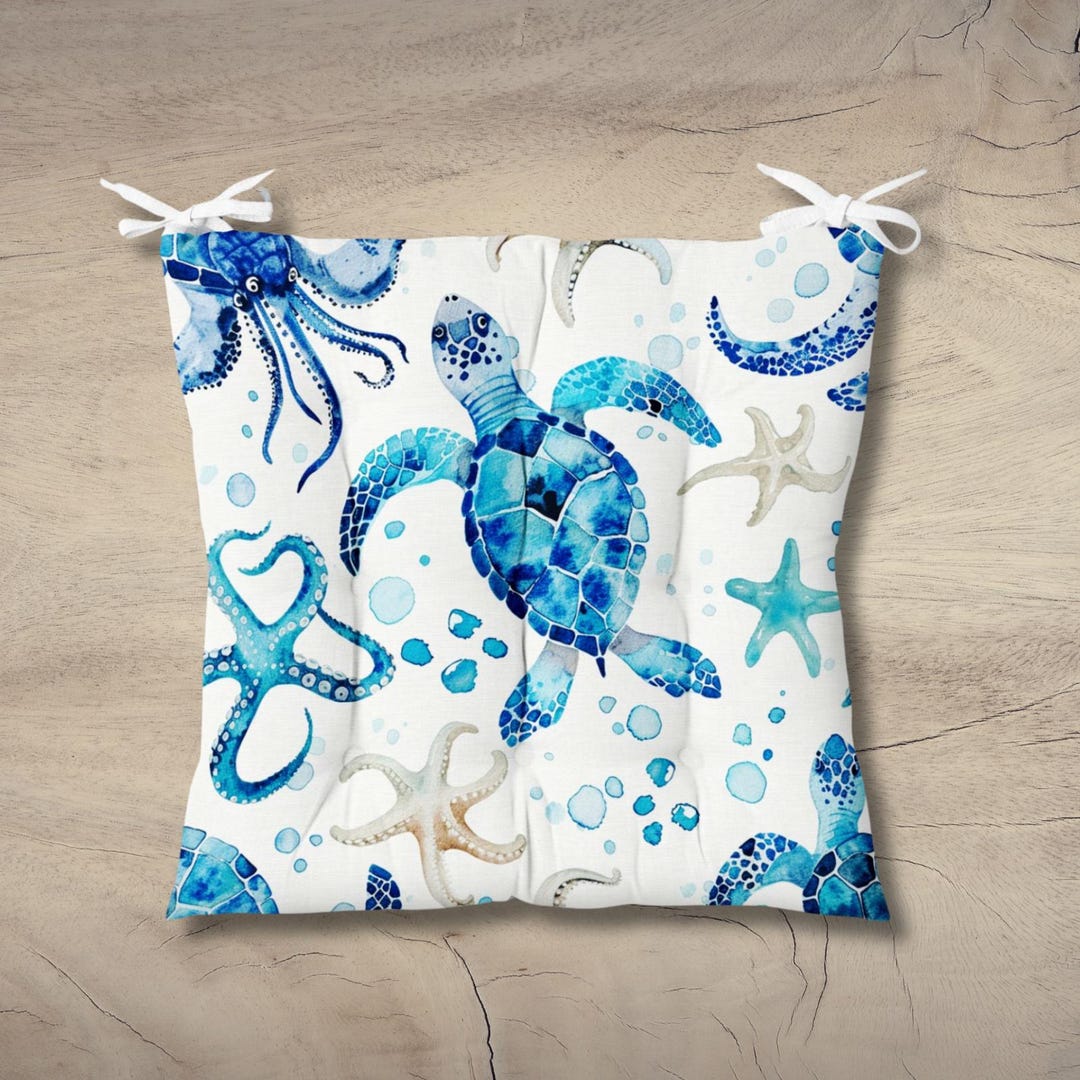 Deep Sea Creatures Chair Pads, Sea Turtle & Octopus Design Chair ...