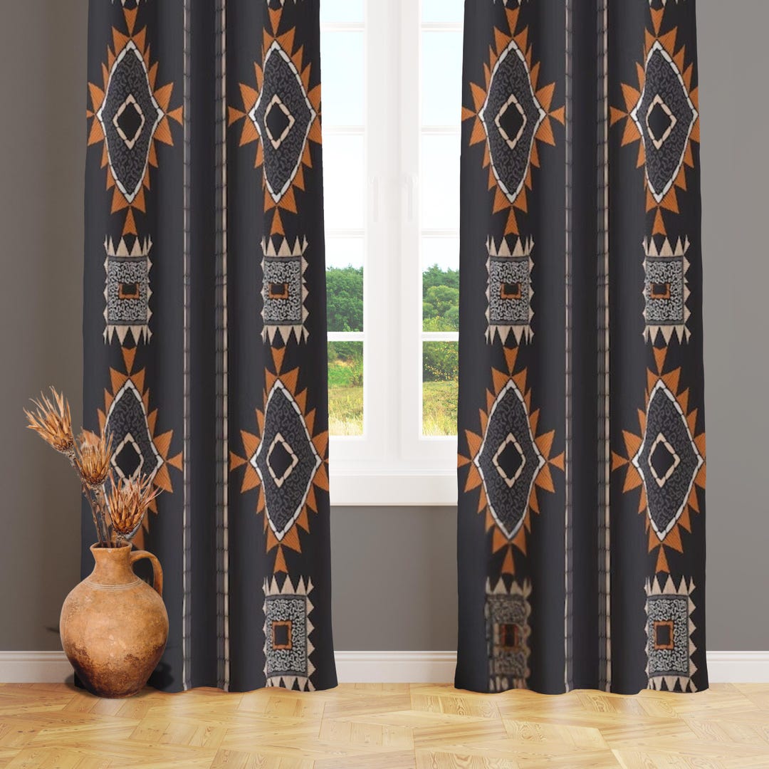 Vintage Aztec Curtain, Boho Southwestern Design Drape, Tribal Style ...
