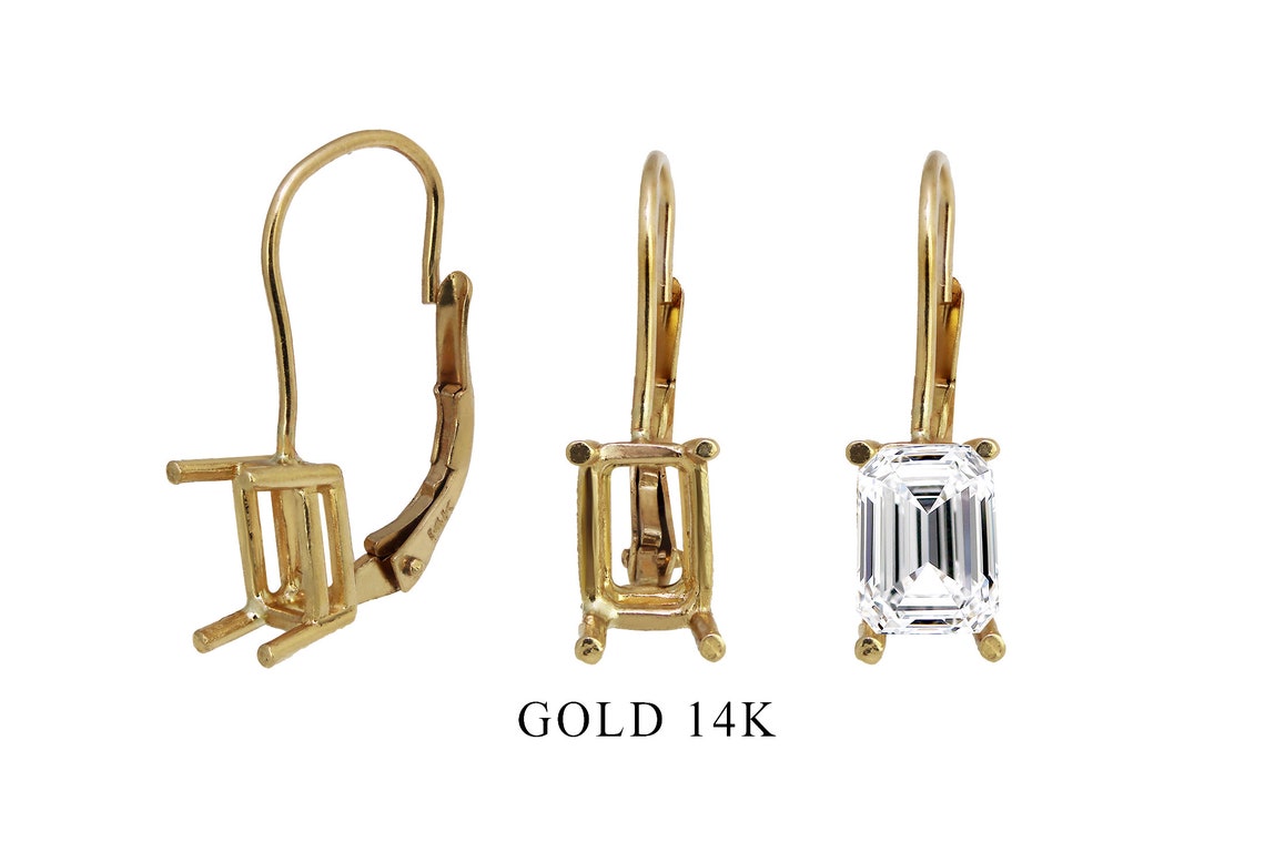 Solid Gold Leverback Earring Blank – Emerald, Rectangle, DIY Jewelry - Etsy