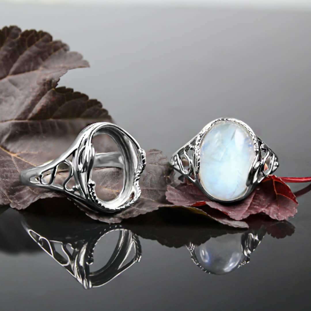 Silver 925 Ring Blank Base 10x14 Mm Oval Cabochon – Rhodium Plated ...