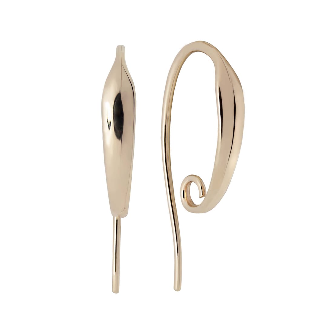 14K Yellow Gold Ear Hooks – 1 Pair | 23mm Long, 10mm Wide, 2.5mm Front ...