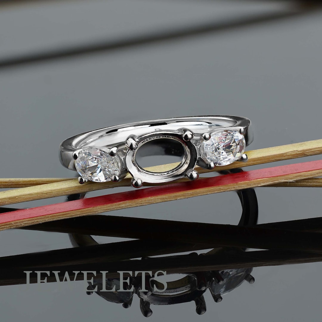 925 Silver Ring Blank 6x8 Prong Setting Base Side Stone 4x6 Mounting - Etsy