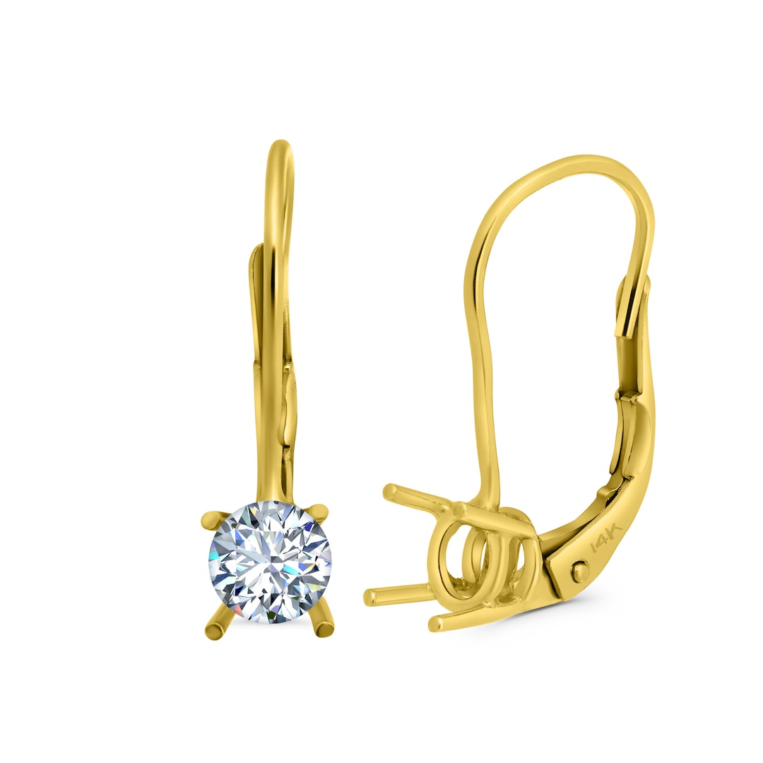 14K Yellow and White Gold Lever Back Earrings, for Diamonds and Faceted ...