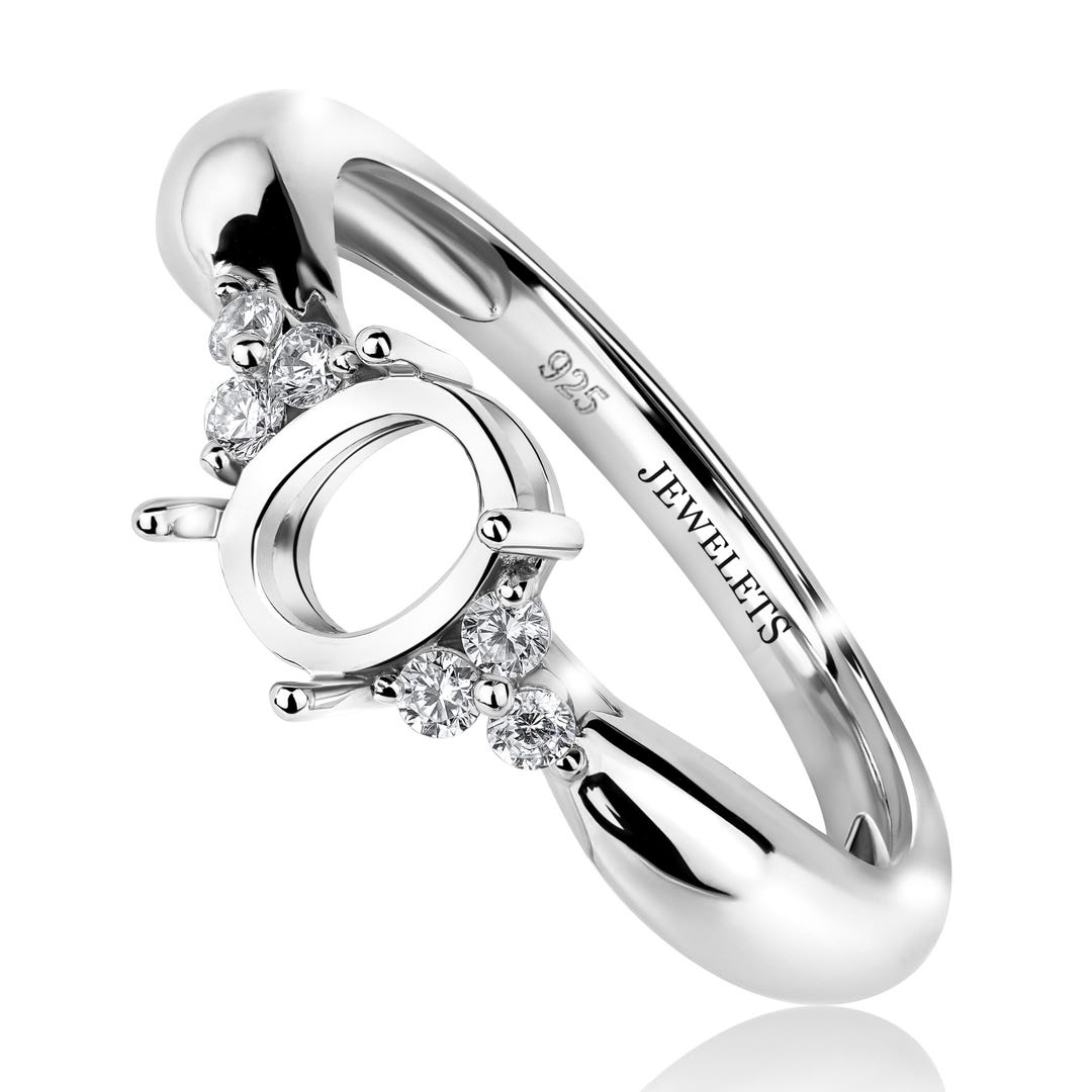 925 Sterling Silver Ring Blank, 6x8mm Oval, CZ Accent, DIY Gemstone ...
