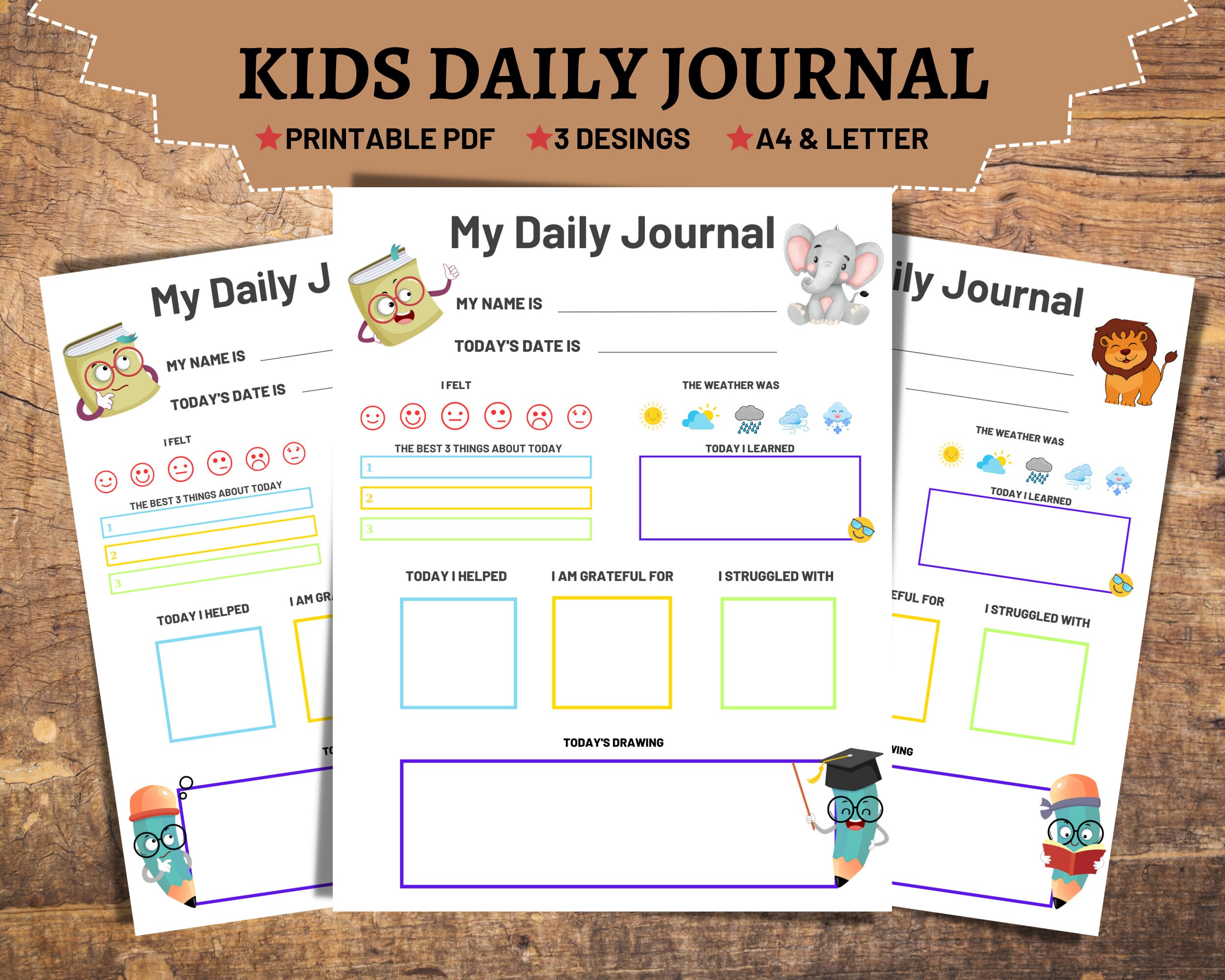 Kids Daily Journal Printable, Kids Activity Pages, Dairy for Children ...