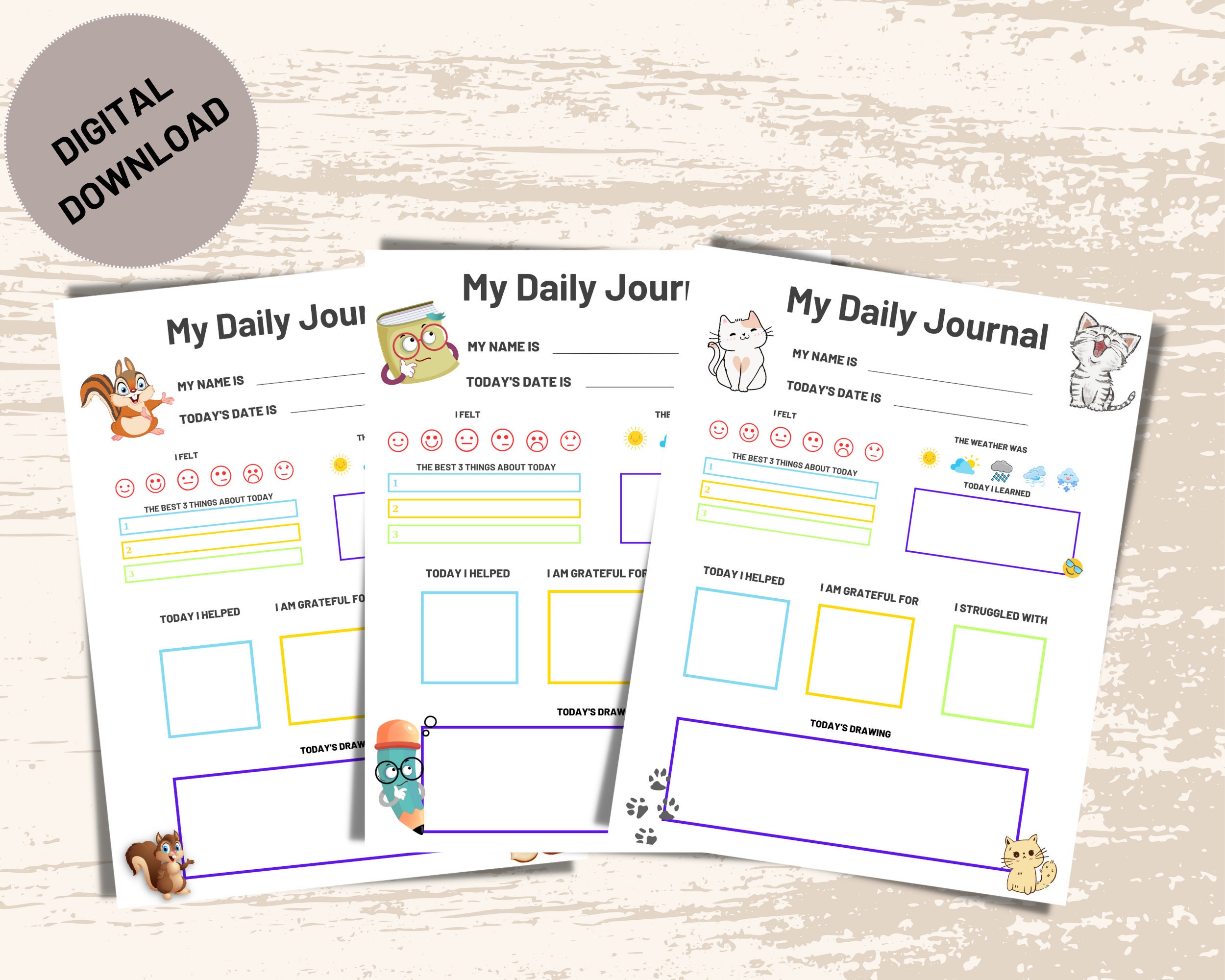 Printable Kids Daily Journal, Kids Activity Pages, Journal for Kids ...