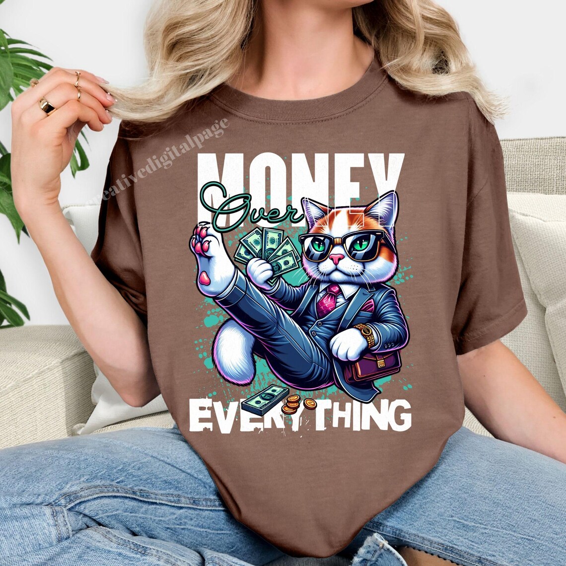 Money Over Everything Cat Art PNG | Funny Streetwear Illustration for T ...