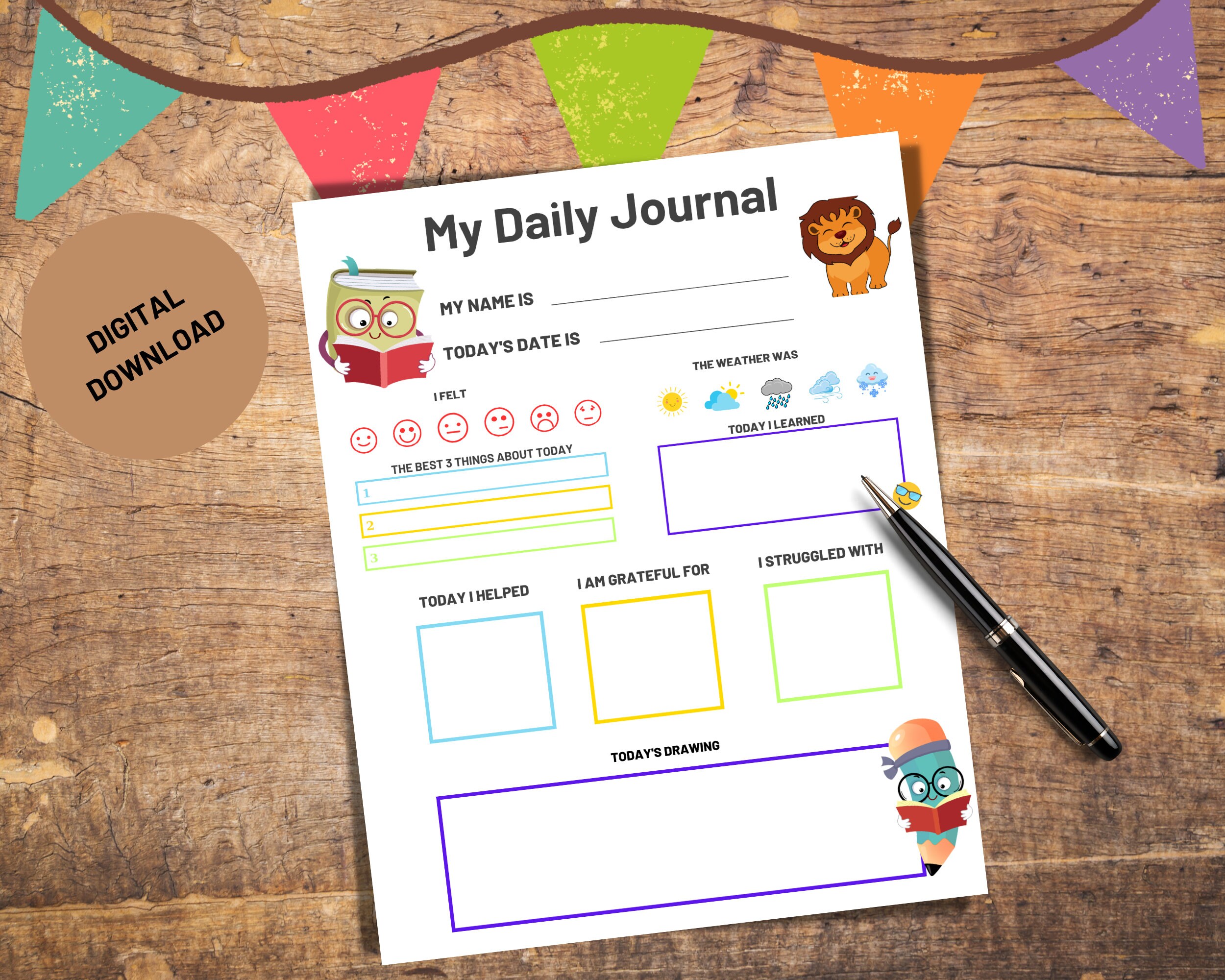 Kids Daily Journal Printable, Kids Activity Pages, Dairy for Children ...