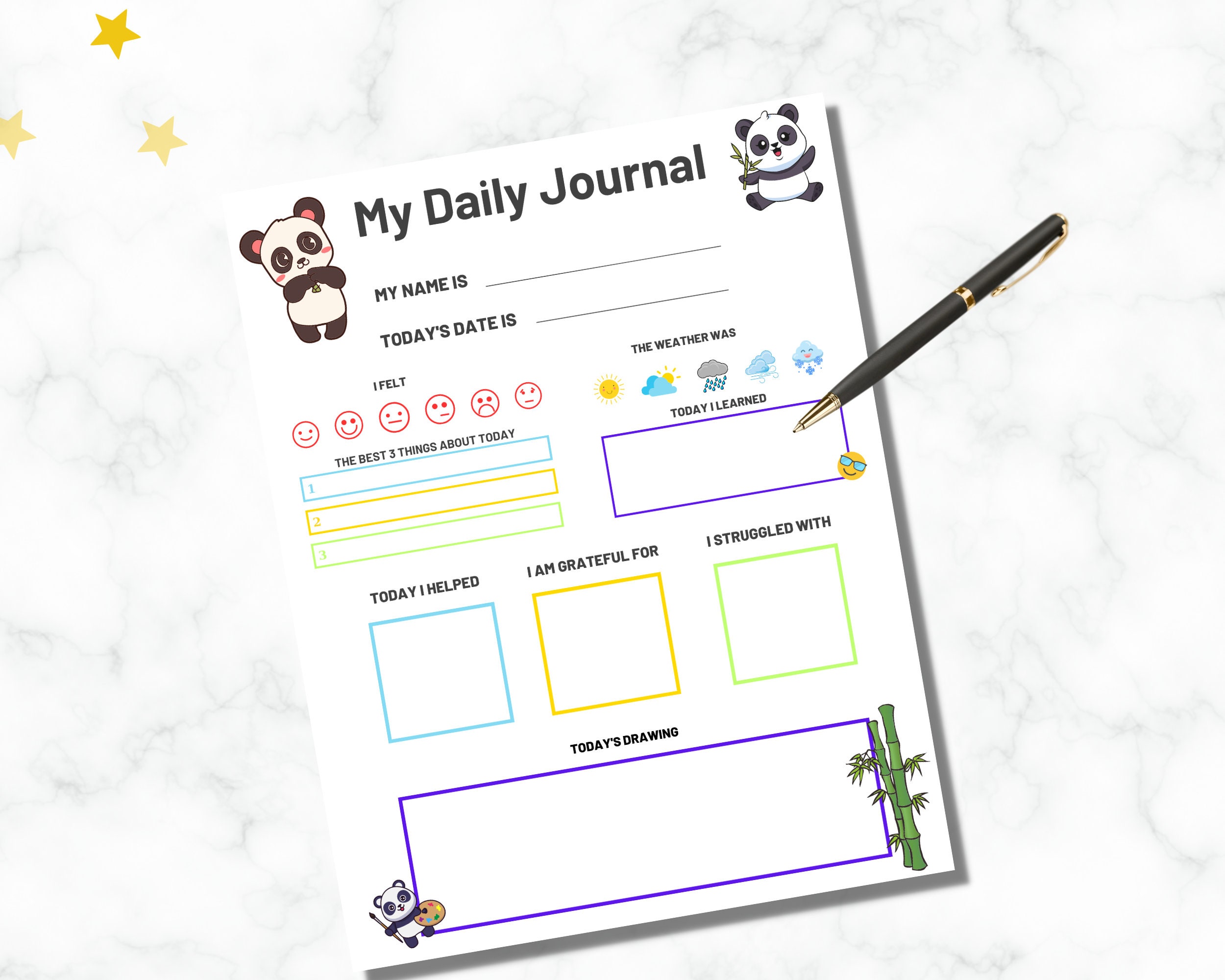 Kids Daily Journal Printable, Kids Activity Drawing Page, Journal for ...