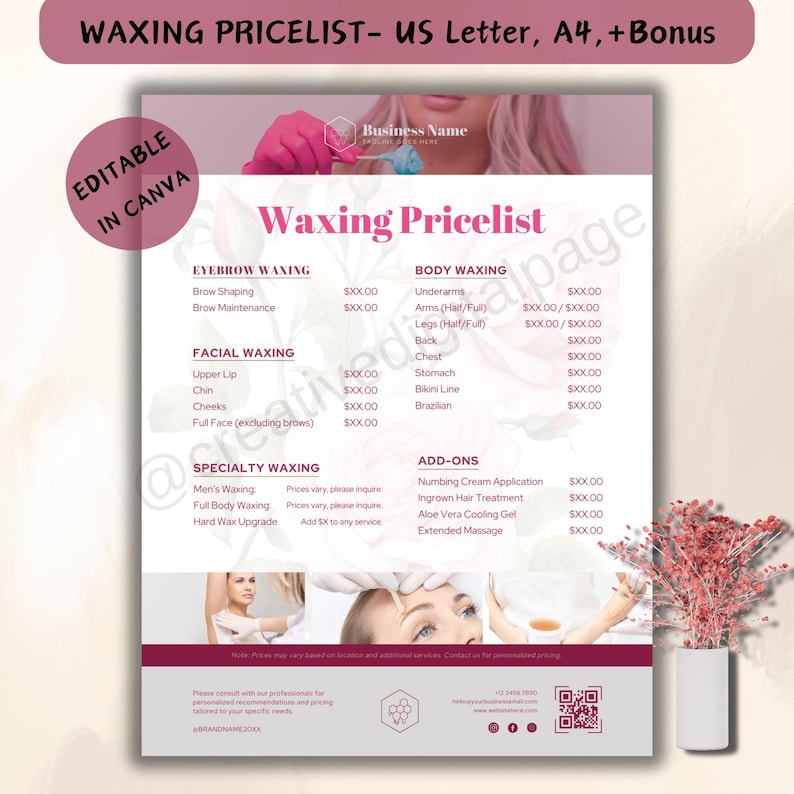 Editable Digital Wax Price List Template for Businesses | Customizable ...