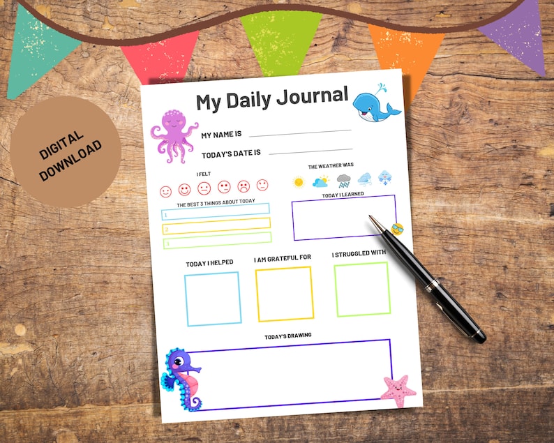 Kids Diary Printable, Kids Daily Journal, Kids Activity Pages - Etsy