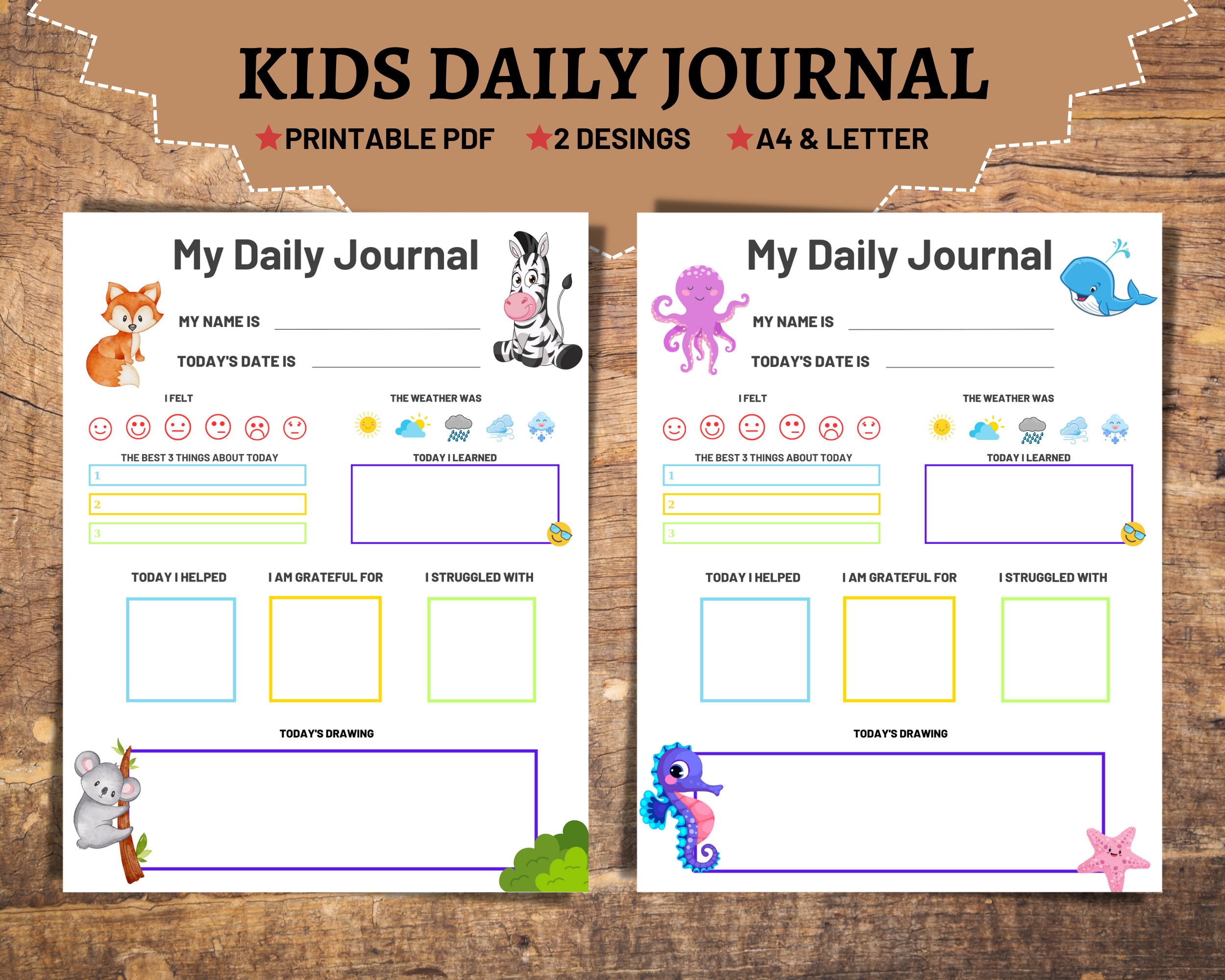Kids Diary Printable, Kids Daily Journal, Kids Activity Pages - Etsy