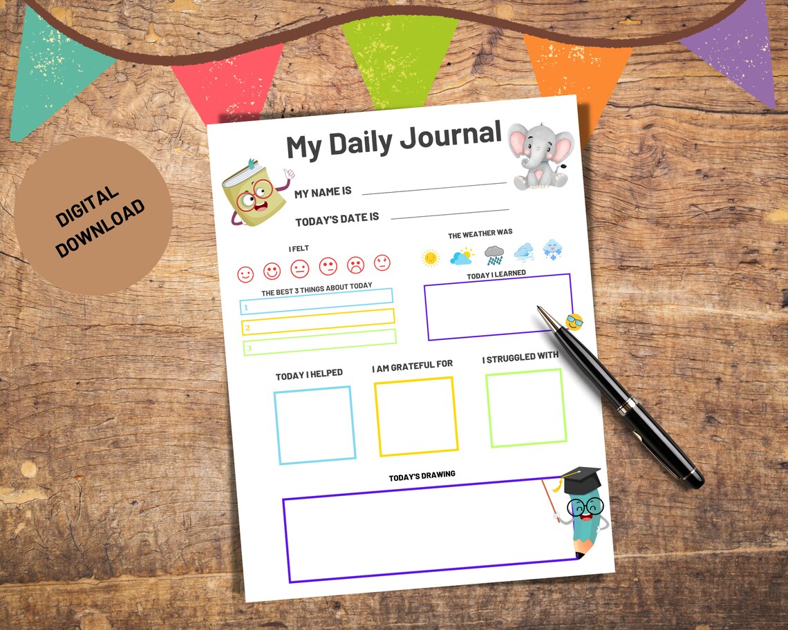 Kids Daily Journal Printable, Kids Activity Pages, Dairy for Children ...