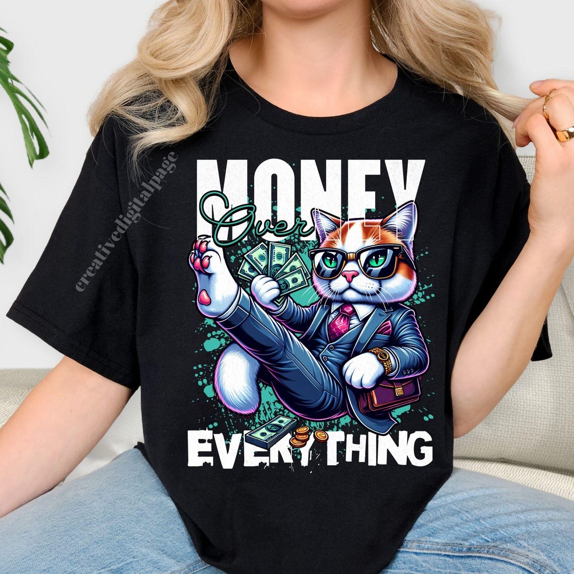 Money Over Everything Cat Art PNG | Funny Streetwear Illustration for T ...