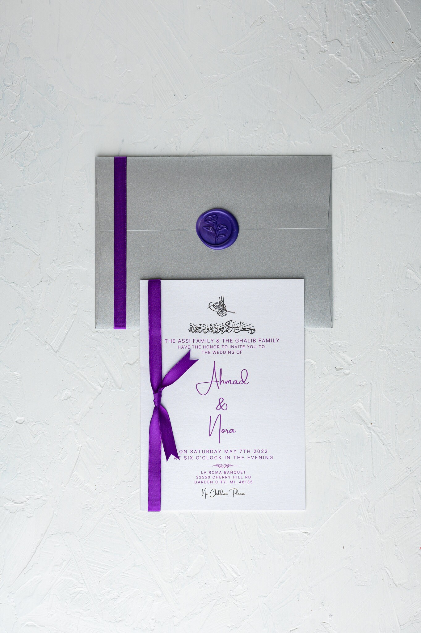 Royal Purple Vellum Gatefold Wax Seal Wedding Invitation Chiffon Ribbon ...