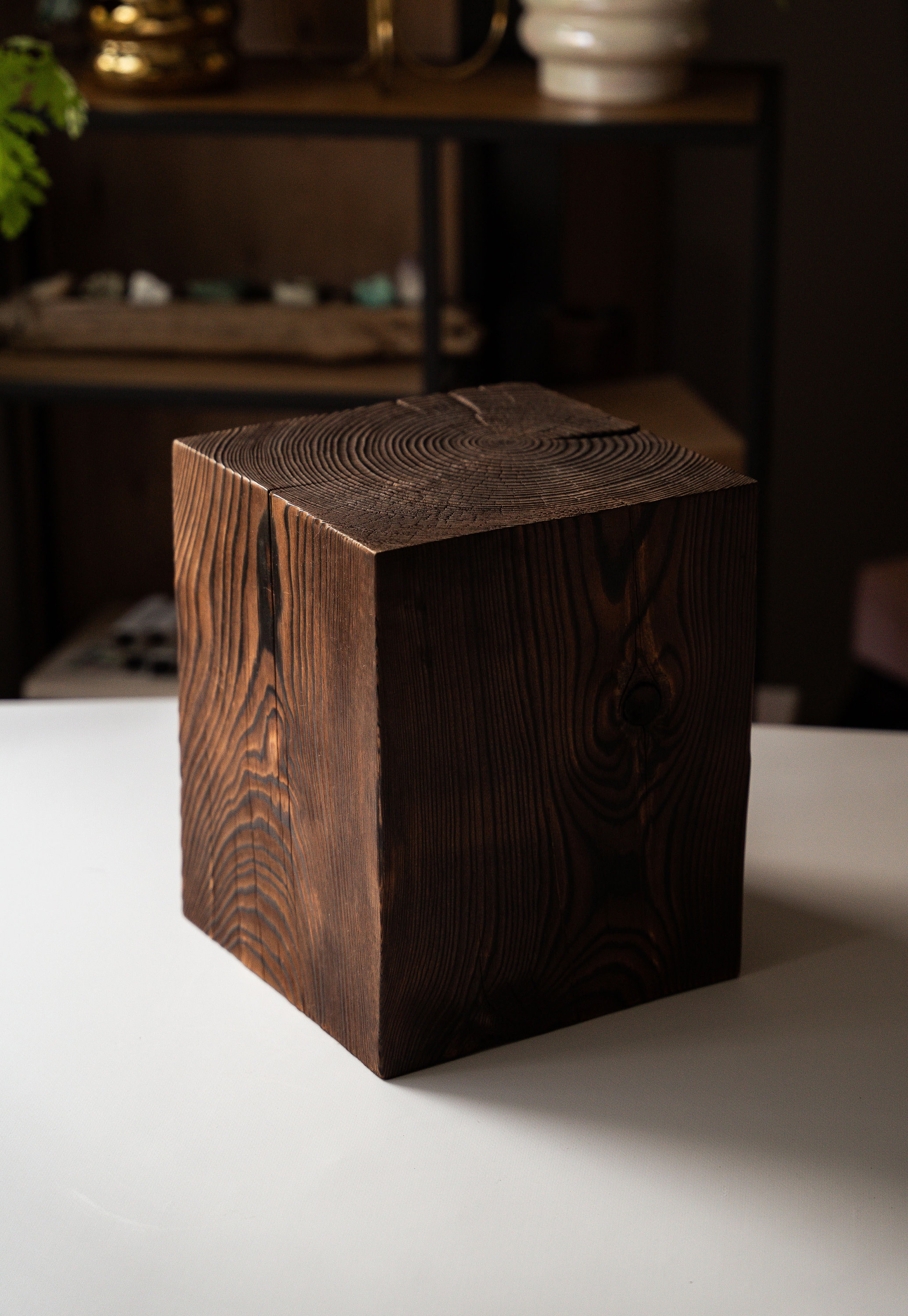 Pine Cube Yakisugi Side Table. Wooden Stump Table. Natural Home Decor ...