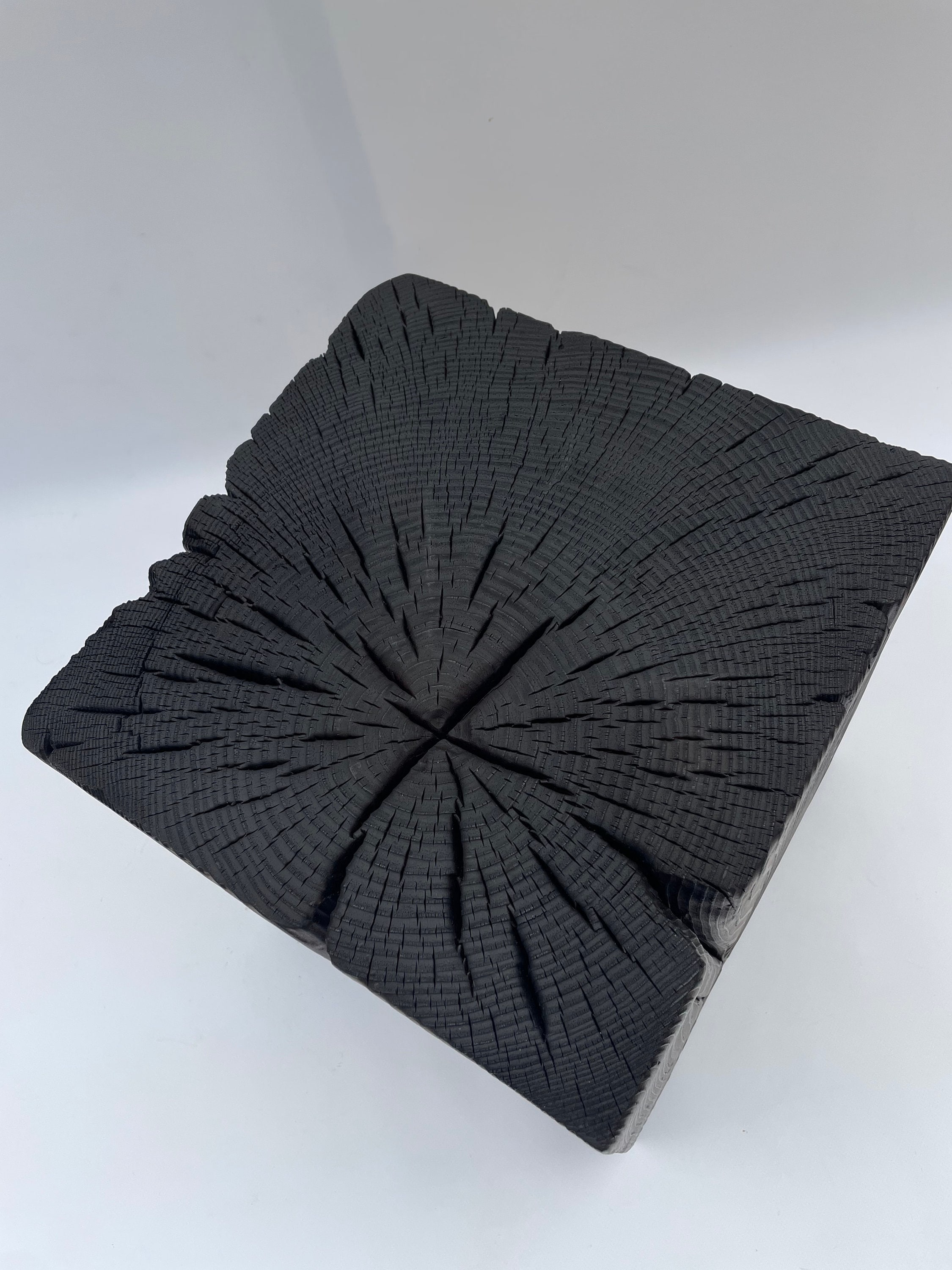 Pine Cube Yakisugi Side Table. Wooden Stump Table. Natural Home Decor. Plant Stand. Bedside ...