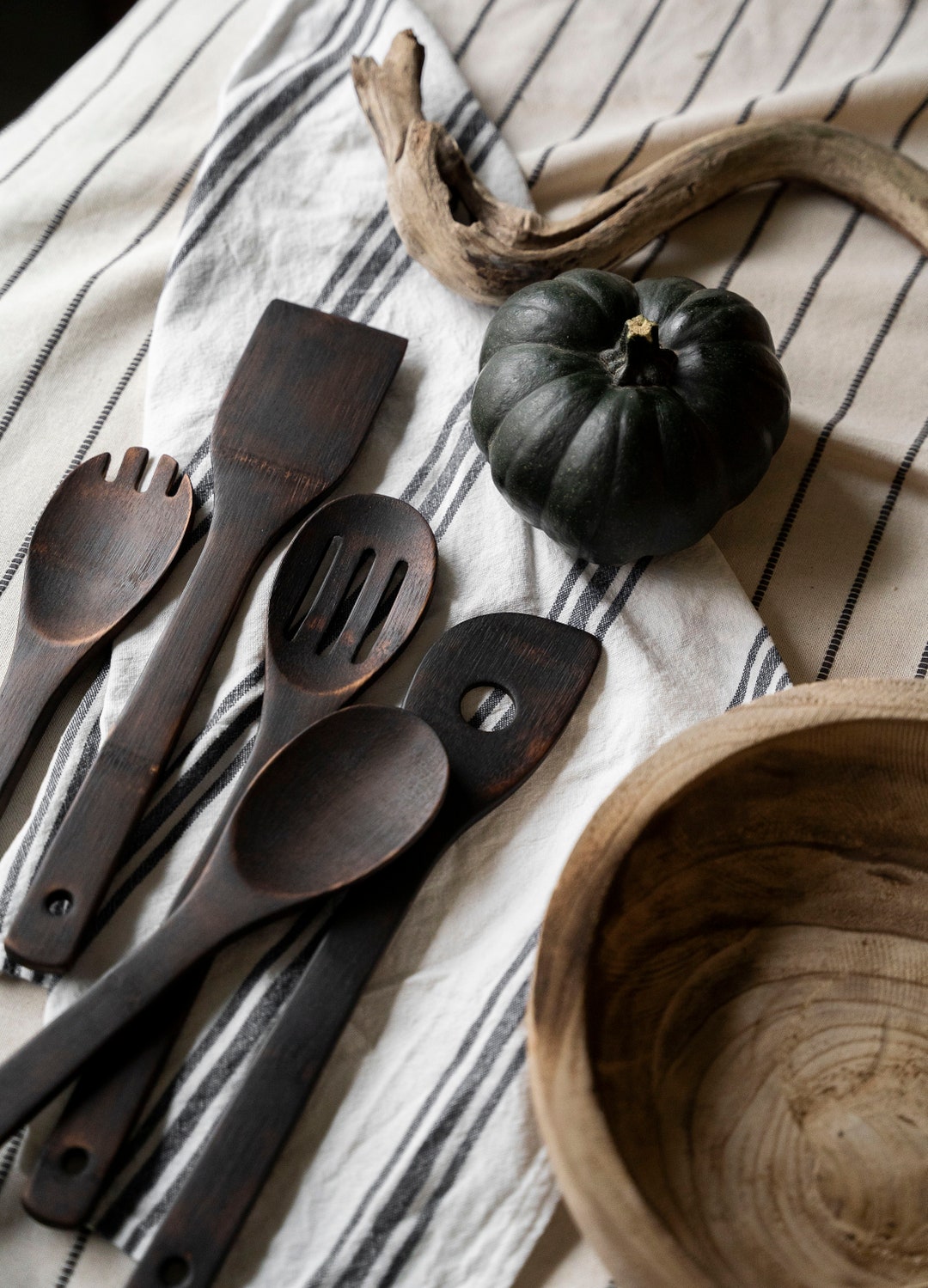 Set of Natural Bamboo Utensils for Cooking Made in Yakisugi Style With ...