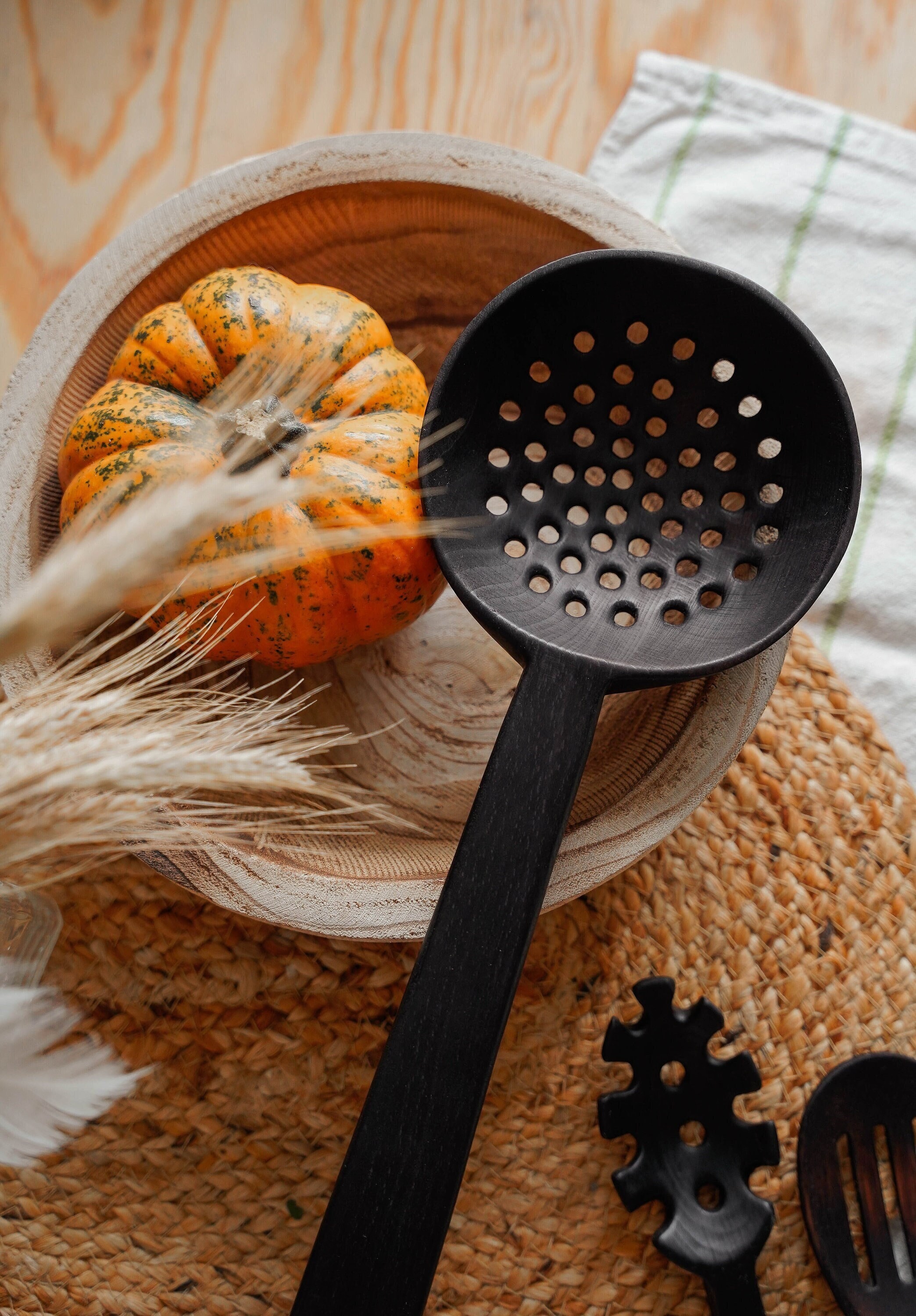Wooden Collander, Strainer. Utensils for Cooking Made of Quality, Burnt ...
