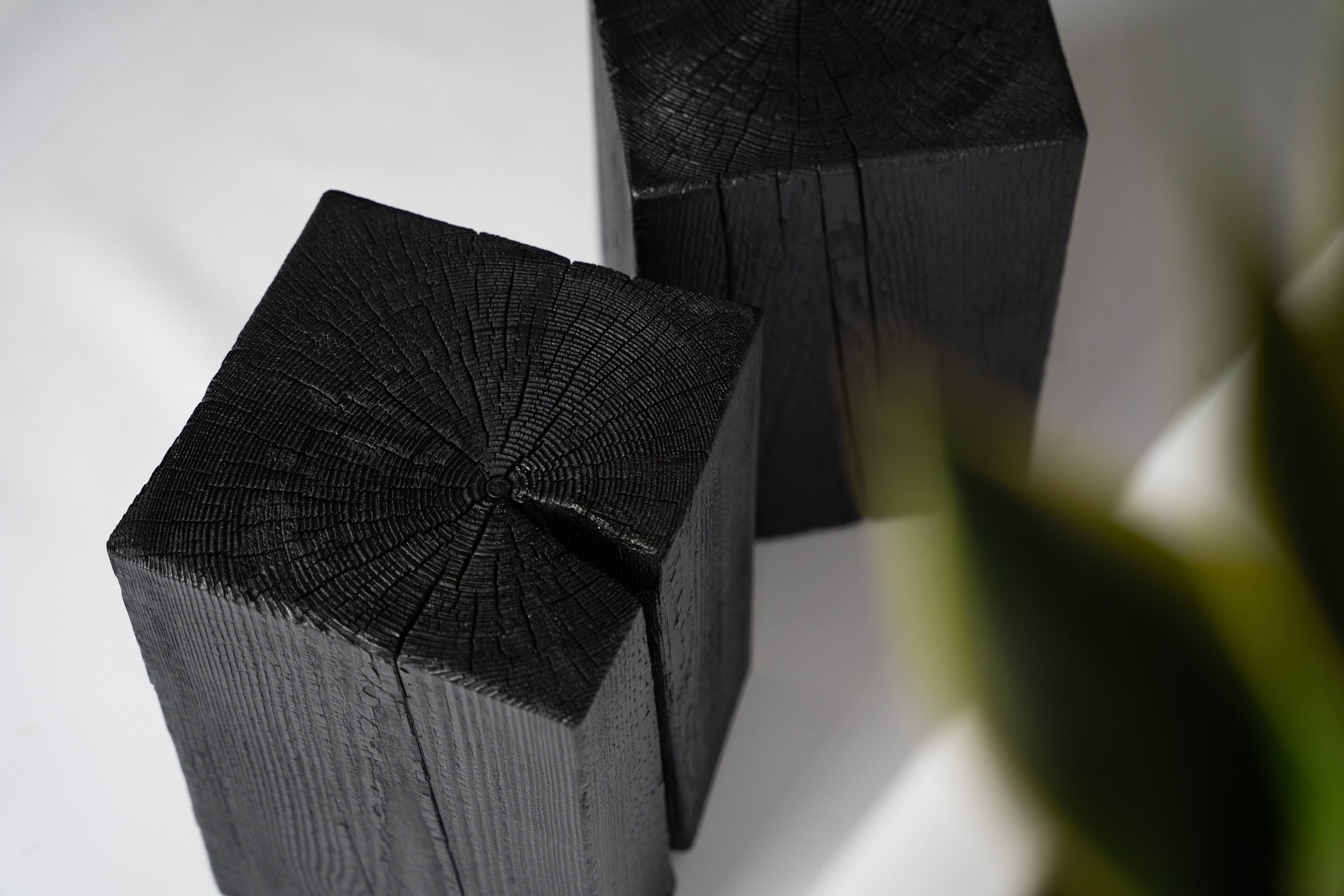 Pine Cube Yakisugi Side Table. Wooden Stump Coffee Table. Natural Home Decor. Plant Stand ...