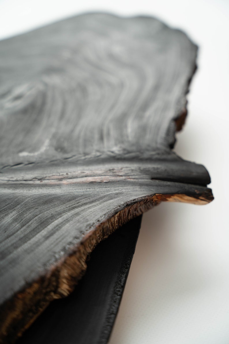 Charred Wood Serving Board. Yakisugi Burnt Wood. Live Edge Birch Wood ...